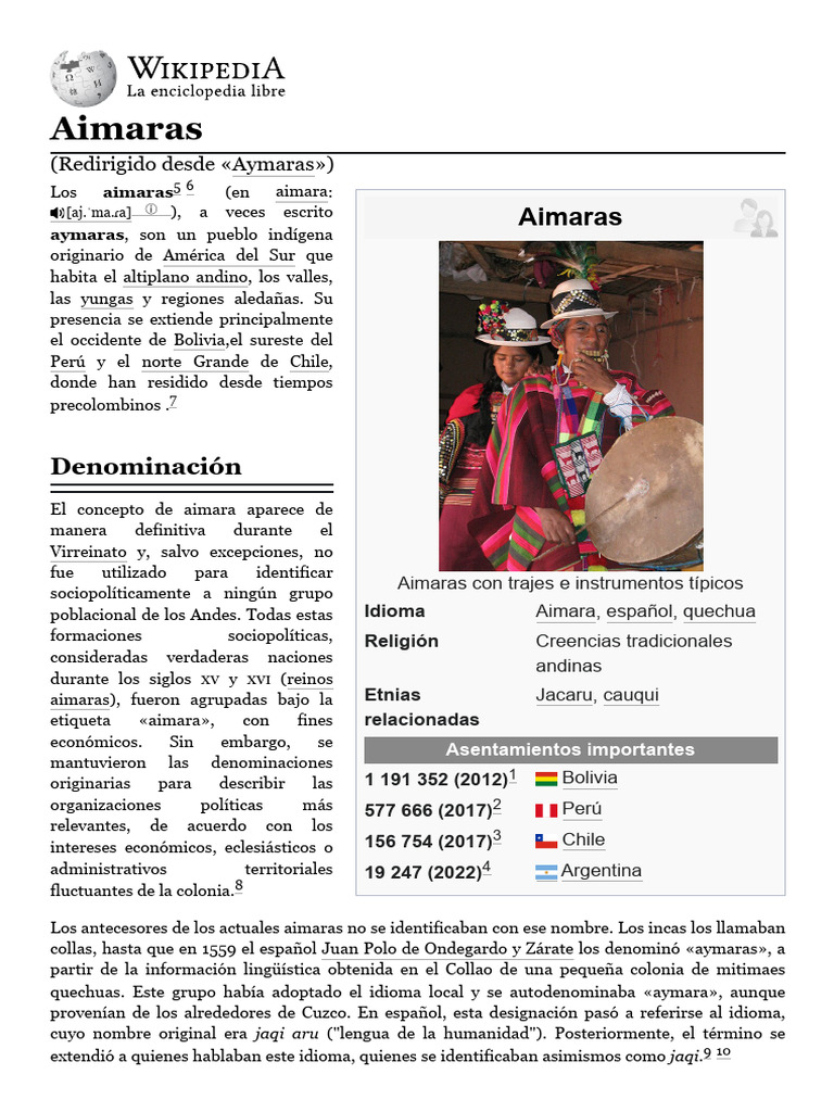 Aimaras - Wikipedia, La Enciclopedia Libre | PDF | Andes | Pueblos ...