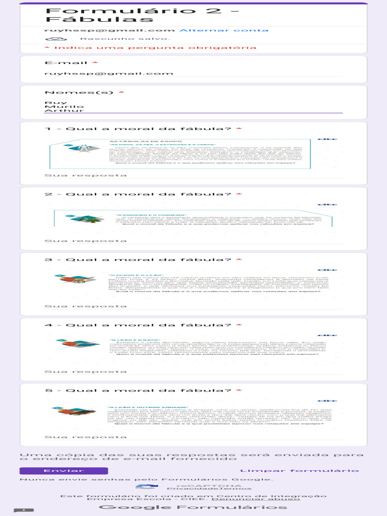 Formulário 2 - Fábulas | PDF