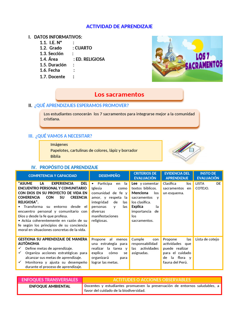 Aprendizaje de los 7 Sacramentos en Ed. Religiosa | PDF | Sacramentos ...