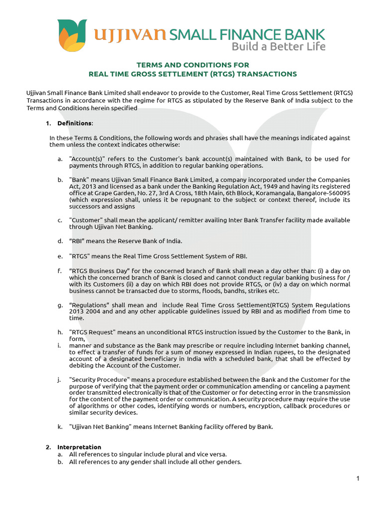 RTGS Transaction Terms & Conditions | PDF | Banks | Indemnity