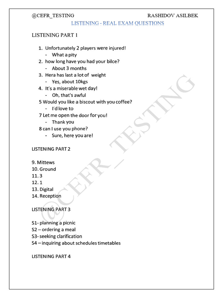Listening Real Exam Questions | PDF