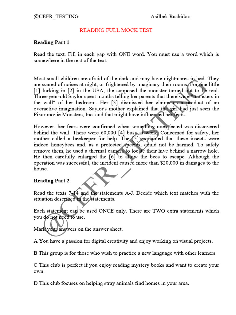 Reading Full Mock Test - Test 3 | PDF | Personalized Medicine ...