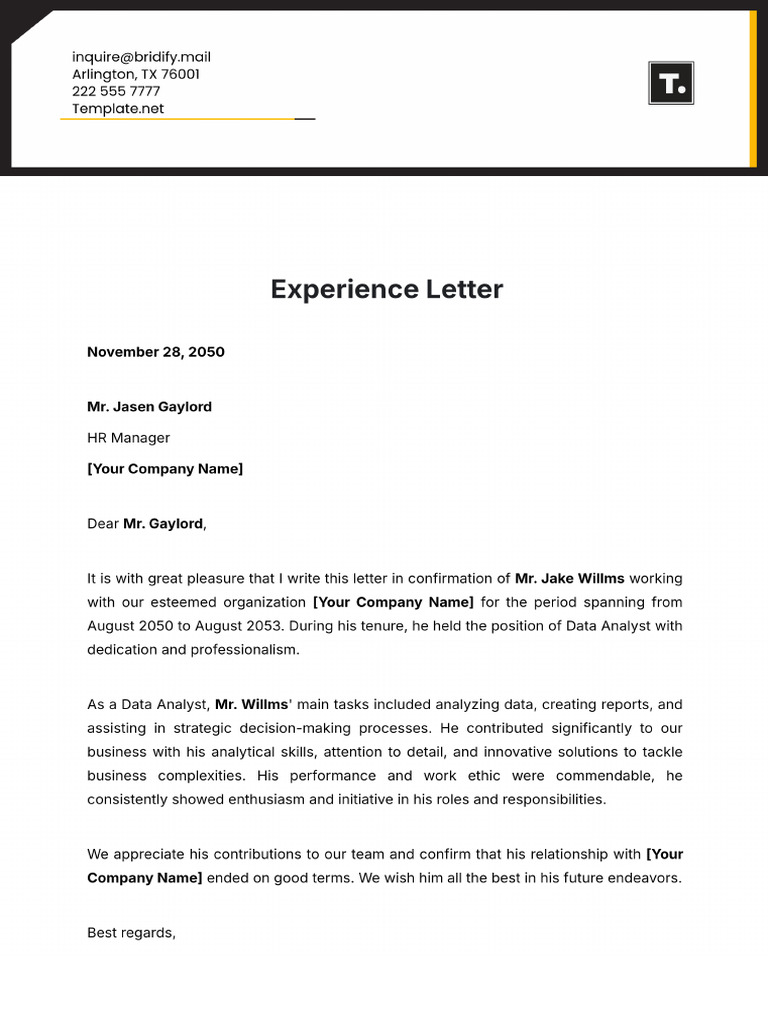 Experience Letter Template | PDF