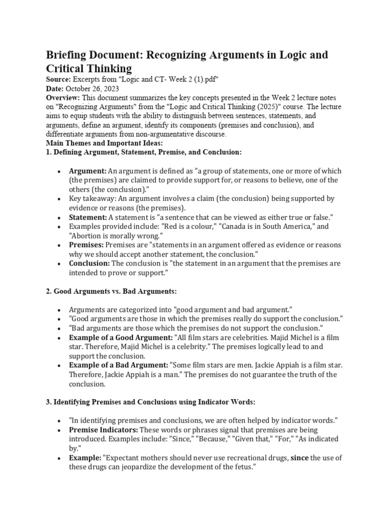 SUMMARY Logic and CT - Week 2 DT | PDF | Argument | Inference