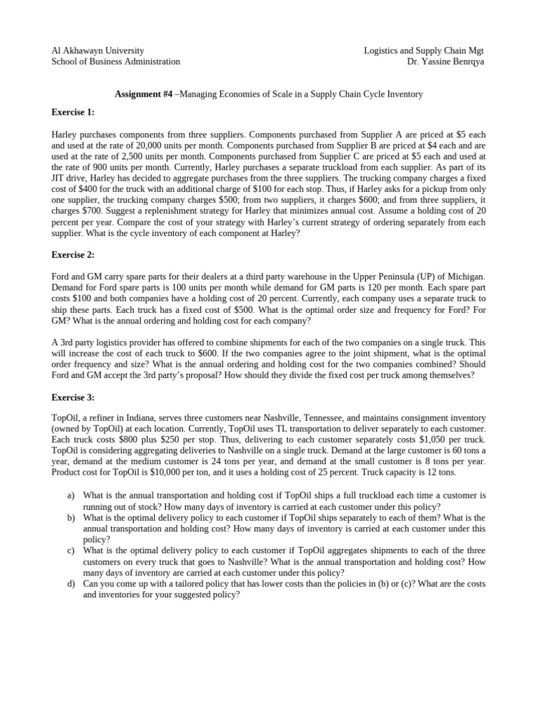 Assignment Cycle Inventory | PDF | Supply Chain | Logistics