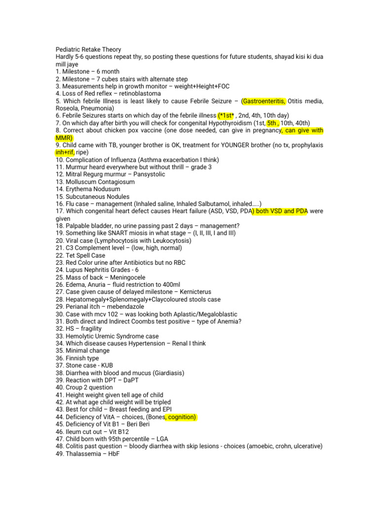 Paeds Retake Batch 19-1 | PDF