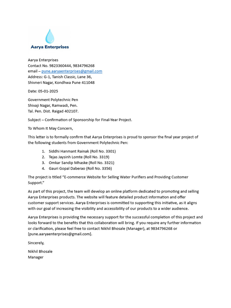 Sponsorship Confirmation Letter | PDF