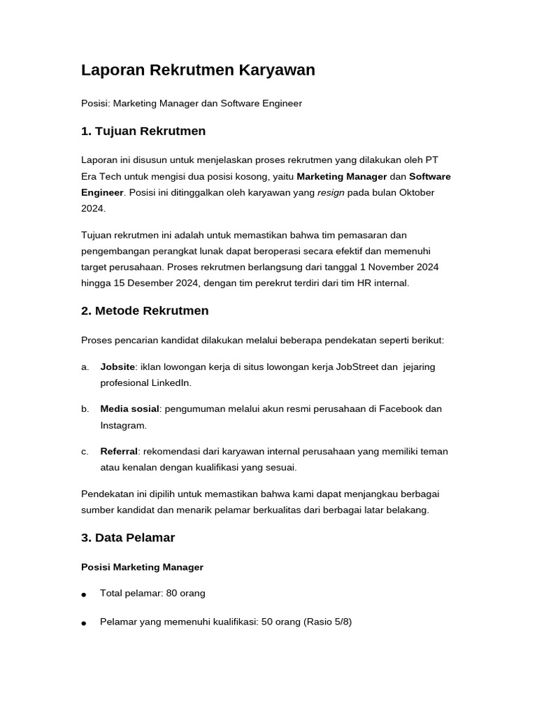 Laporan Rekrutmen Karyawan 2024 | PDF