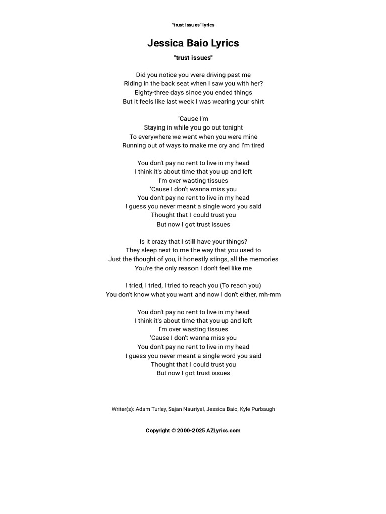 Jessica Baio - Trust Issues Lyrics | PDF