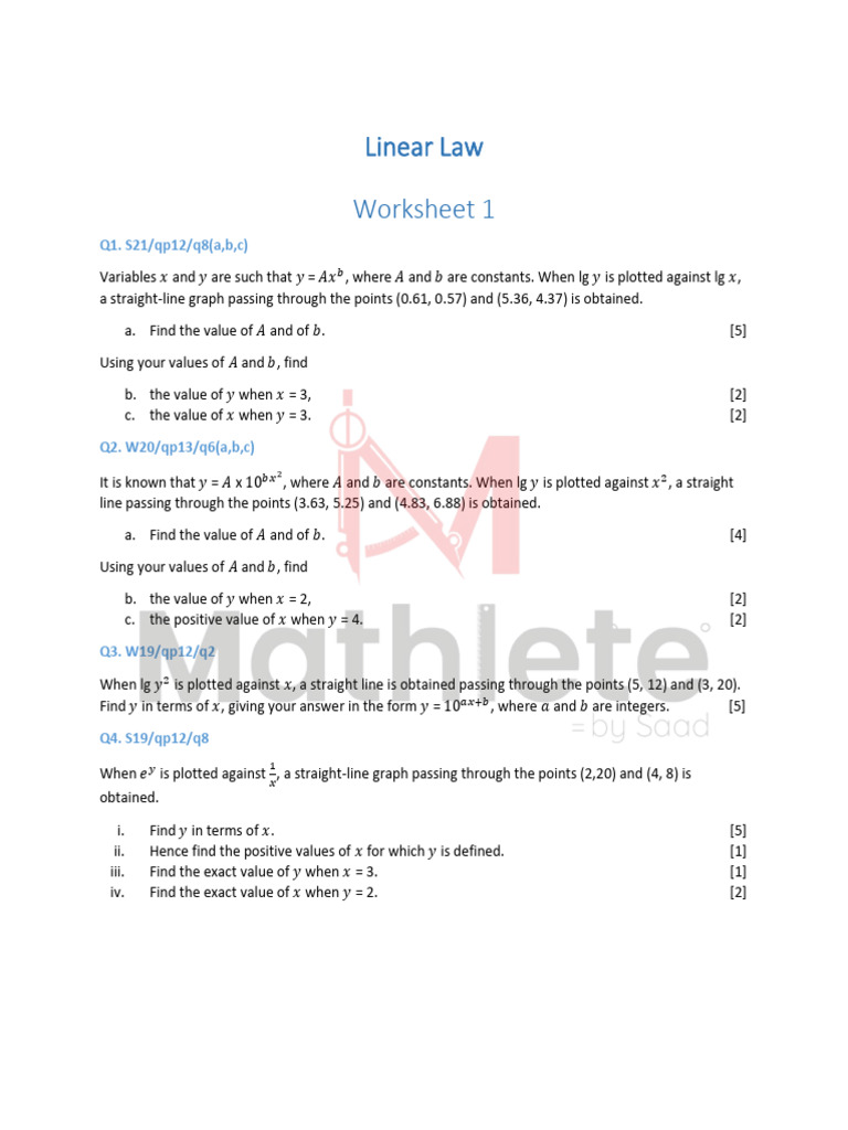 1-Linear Law Worksheet 1 | PDF | Discrete Mathematics | Mathematical ...