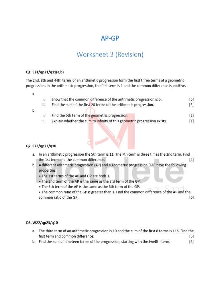 AP-GP Worksheet: Key Problems and Solutions | PDF | Elementary ...