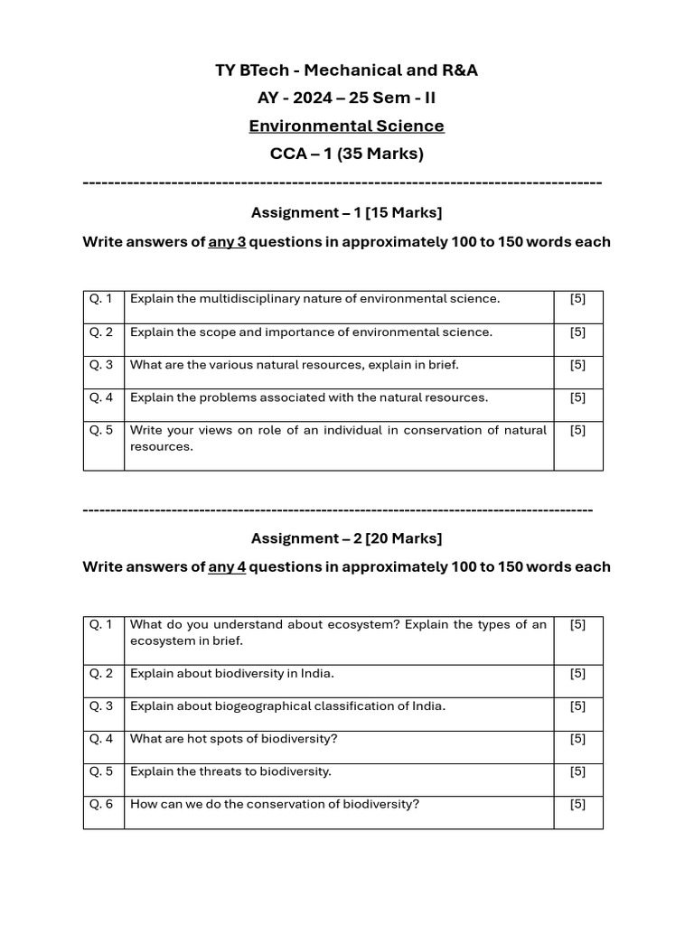 Environmental Science CCA - 1 | PDF