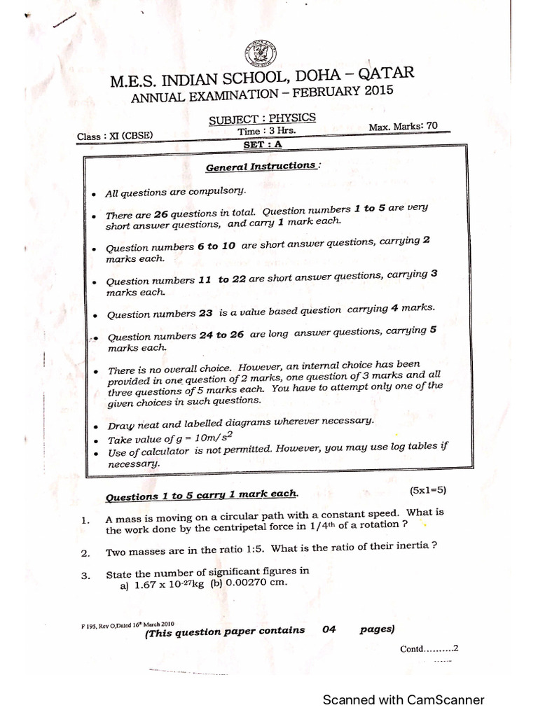 Annual Exam Past Papers For Class 11 | PDF