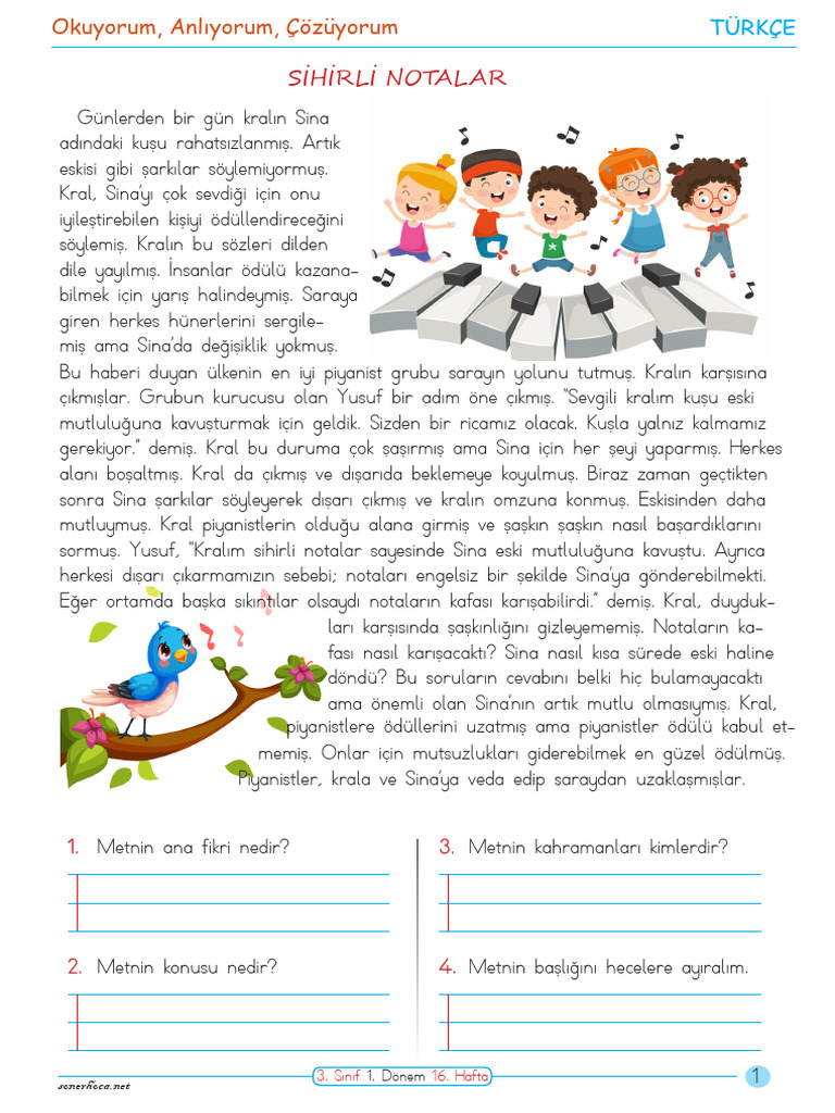 Sinif Haftalik Odev 1. Donem 16. Hafta | PDF