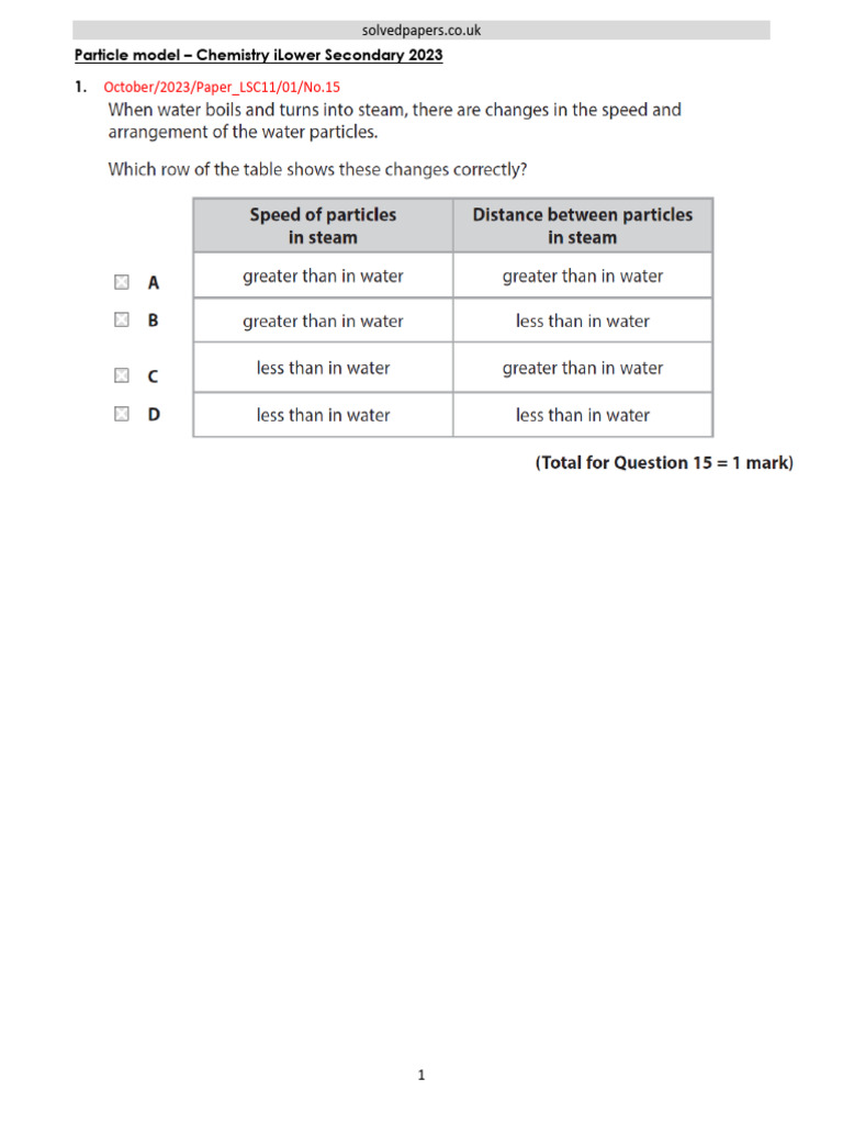 Chemistry Particle Model Papers Archive | PDF