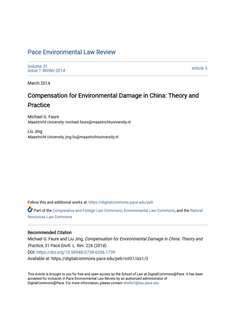 Compensation For Environmental Damage in China - Theory and Practi ...