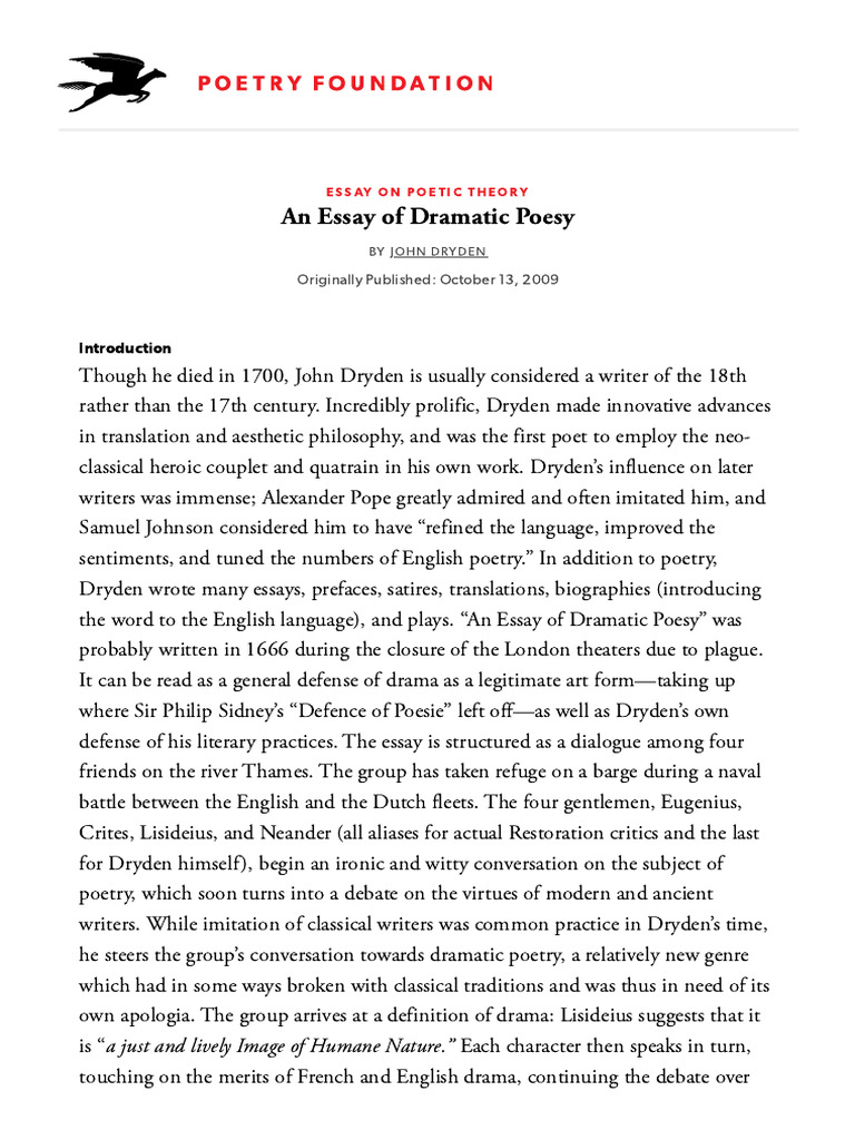 An Essay of Dramatic Poesy - The Poetry Foundation | PDF | John Dryden ...