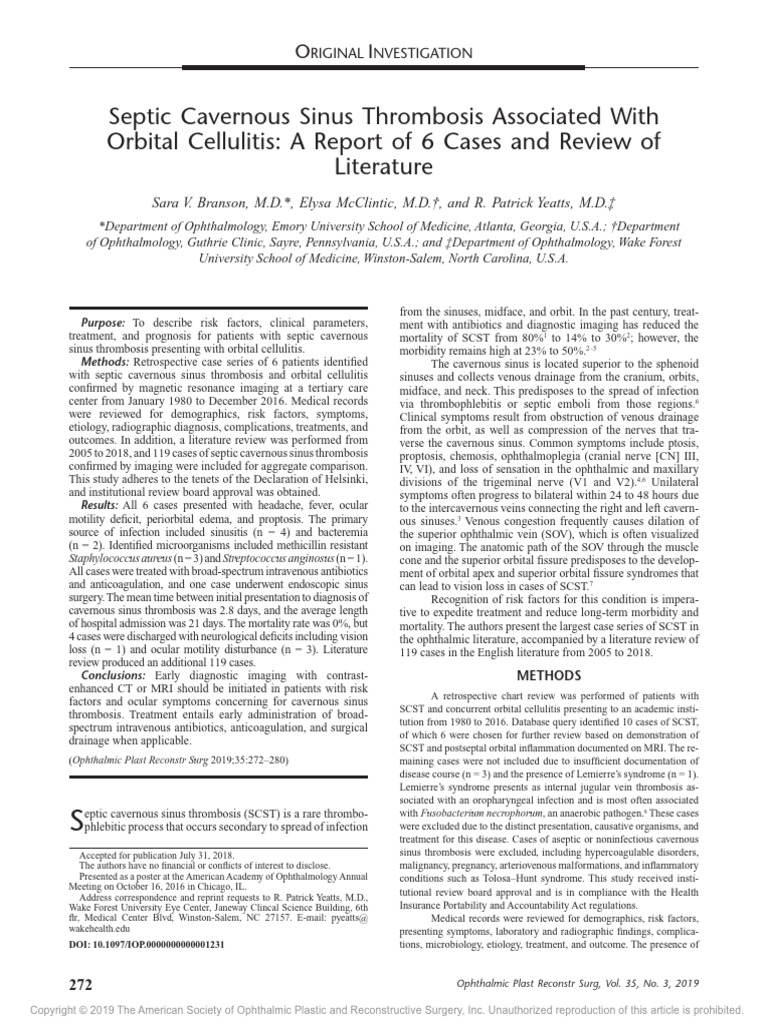 Septic Cavernous Sinus Thrombosis Associated With.14 | PDF | Thrombosis ...