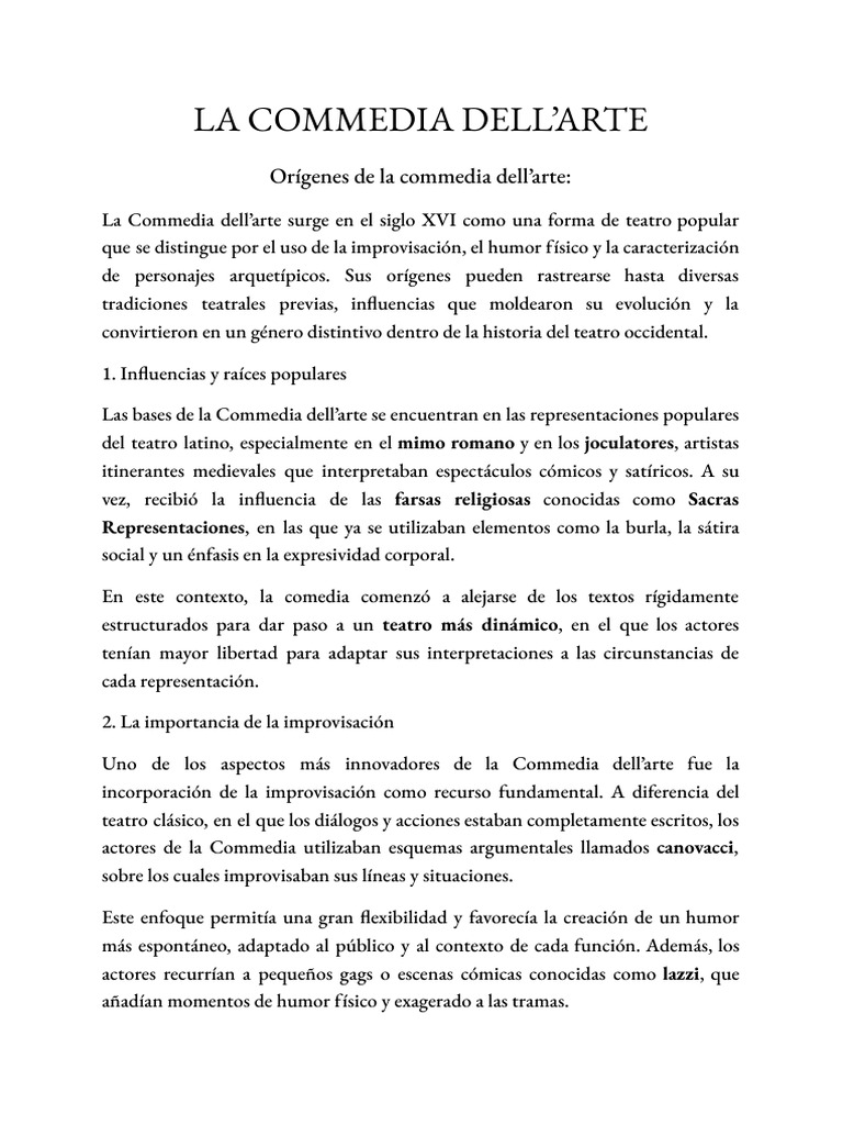 La Commedia Del’Arte | PDF | Commedia Dell'arte | Teatro