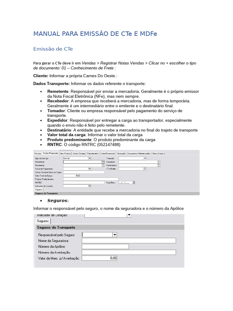 MANUAL PARA EMISSAO DE CTe (1) | PDF
