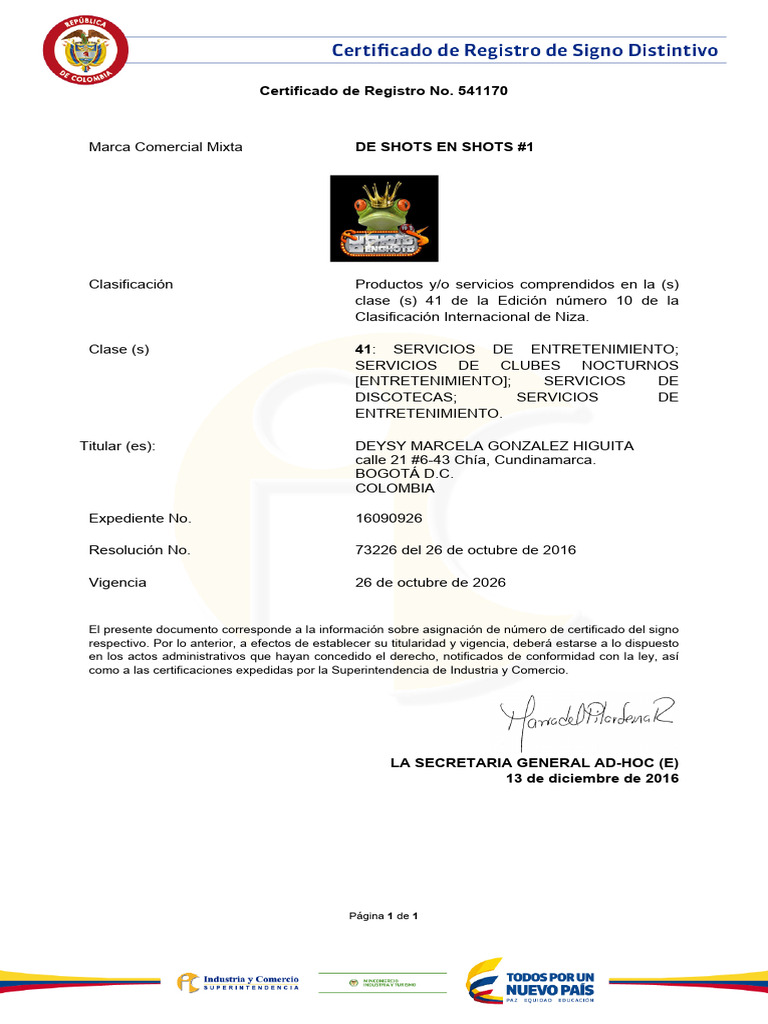 TM307 - Certificado Signos Distintivos | PDF