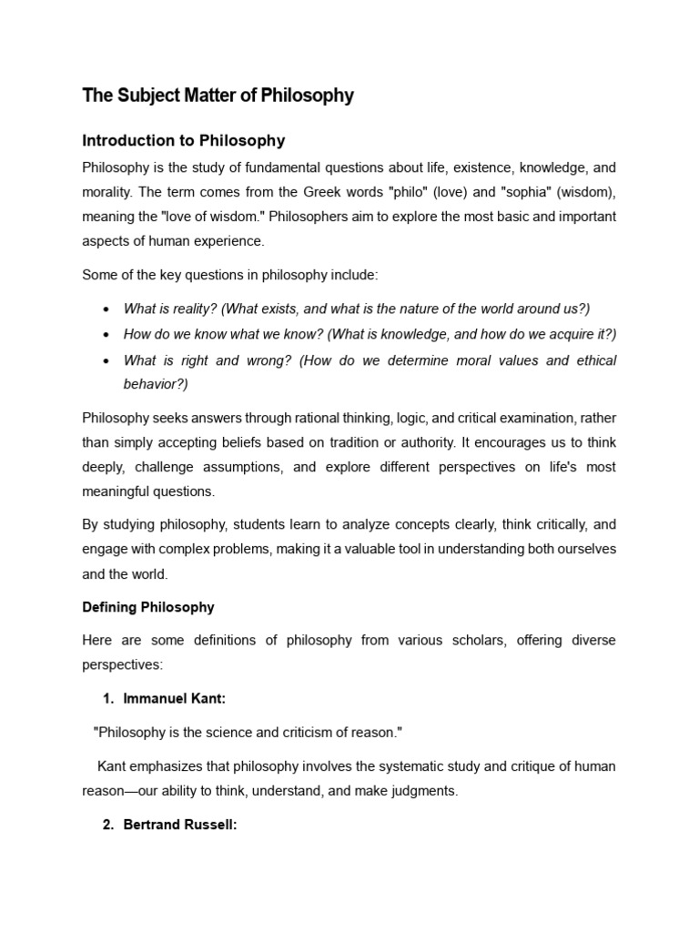 The Subject Matter of Philosophy | PDF | Logic | Epistemology