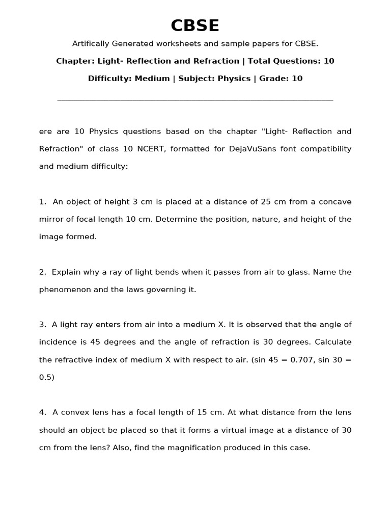 Light Reflection and Refraction - qDCU03 | PDF