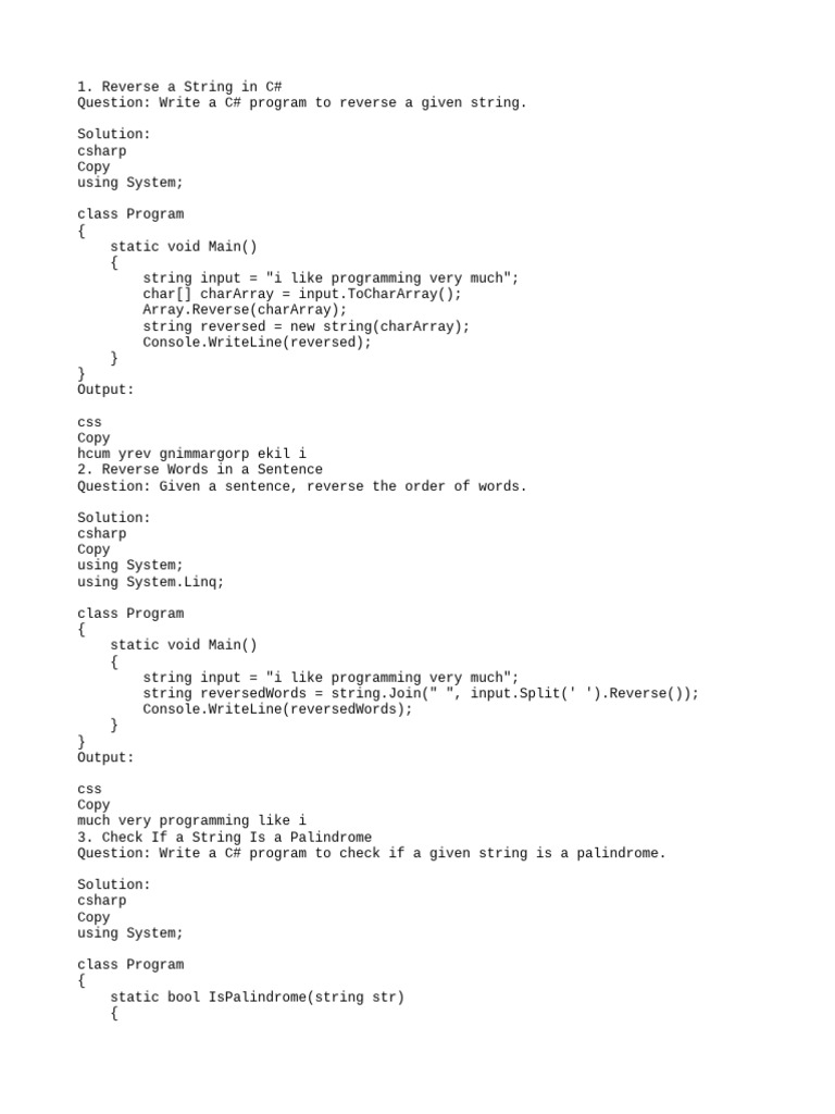 Csharp Questions That Has Been Asking | PDF | C Sharp (Programming Language) | Programming Paradigms