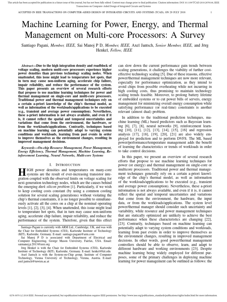 Machine Learning For Power, Energy, and Thermal Management On Multi-Core Processors: A Survey ...