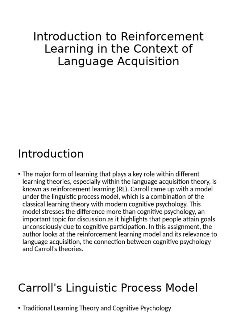 Reinforcement Learning in Language Acquisition | PDF | Cognition | Learning