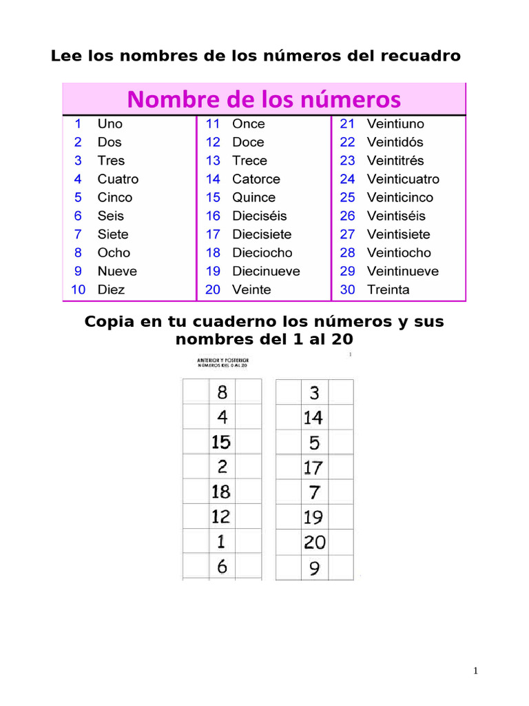 Números del 1 al 20: Actividades | PDF