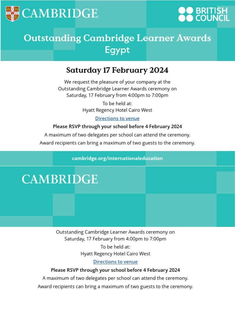Outstanding Cambridge Awards Invitation | PDF