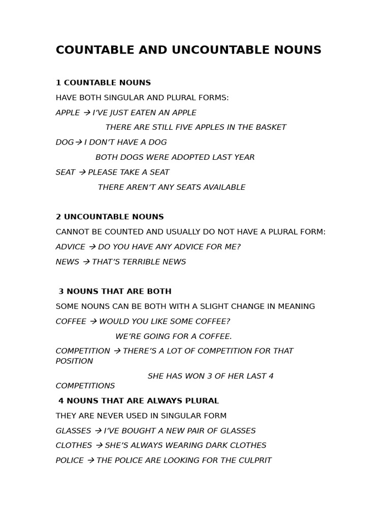 Countable vs Uncountable Nouns Explained | PDF