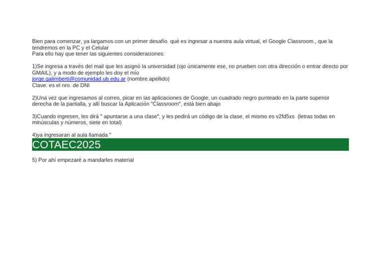 Instructivo Classroom 2025 Contabilidad | PDF