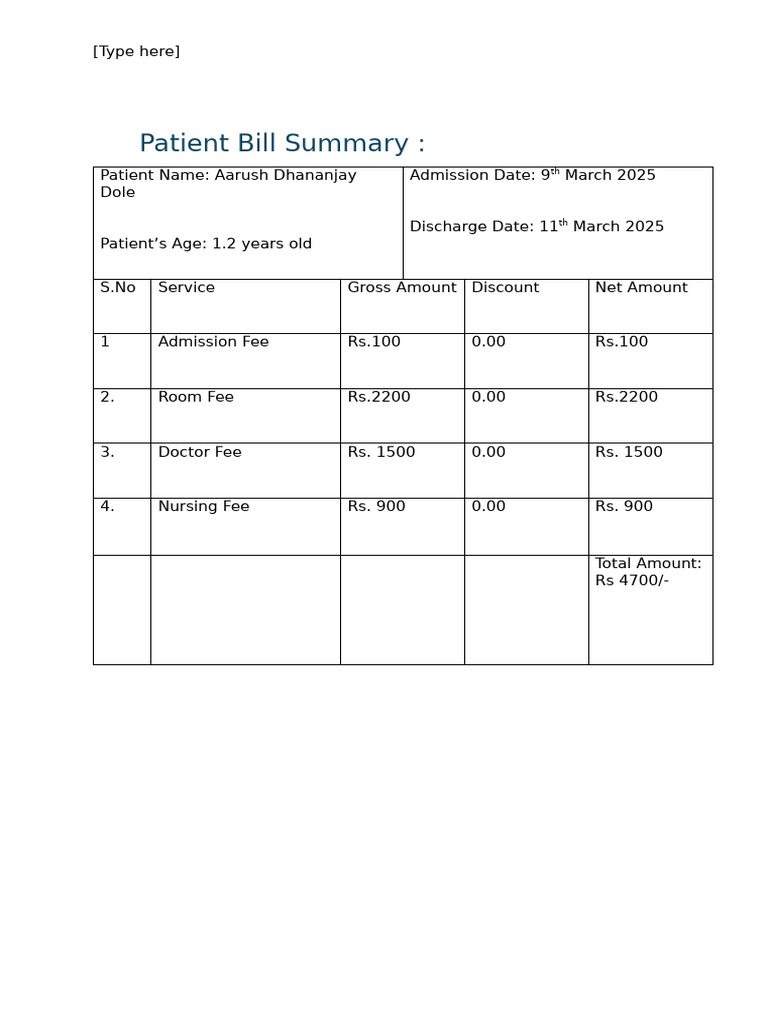 Patient Bill Summary | PDF