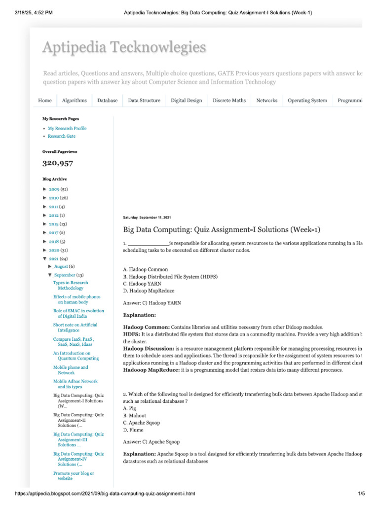 Online Mcqs for Big Data | PDF