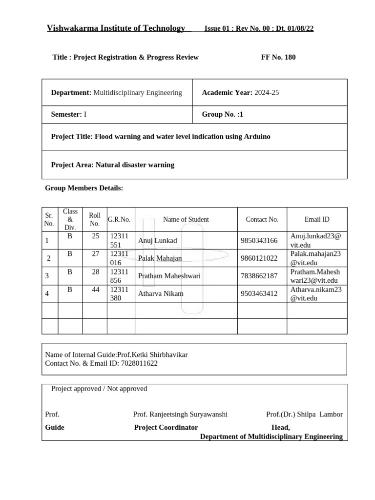 FF 180 Project Registration and Progress Review | PDF