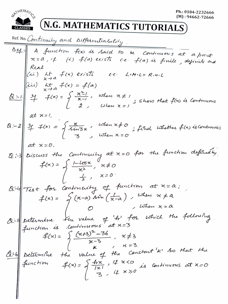 CH - 5a Continuity and Differentiability | PDF