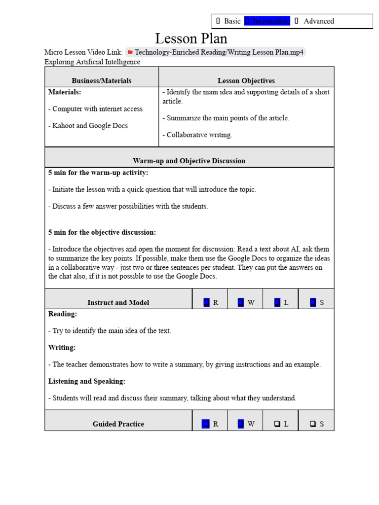 2 - Technology-Enriched Reading - Writing Lesson Plan | PDF
