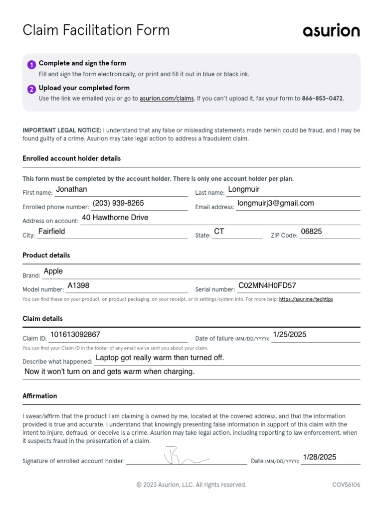 Asurion Claim Facilitation Form Guide | PDF | Crimes | Crime & Violence
