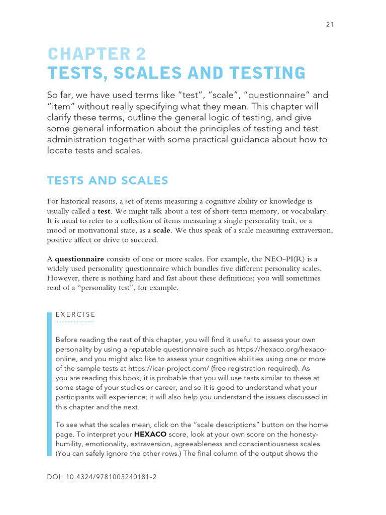 Cap 2 an Introduction to Psychometrics and Psychological Assessment ...