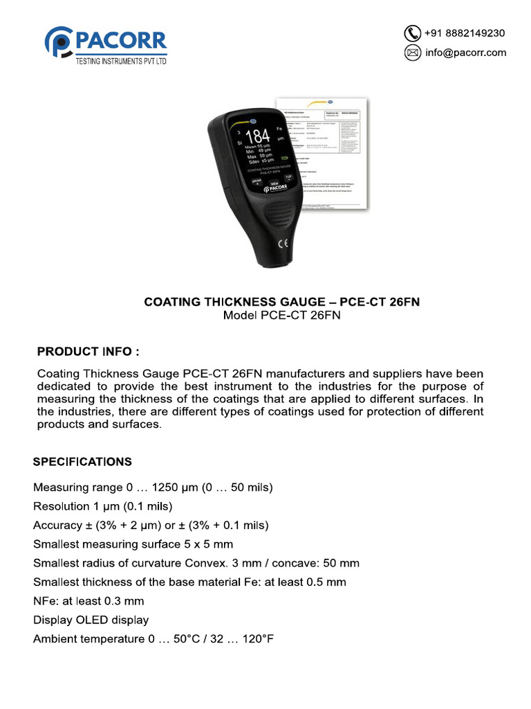 Coating Thickness Gauge Pce CT 26fn Manufacturers Suppliers | PDF