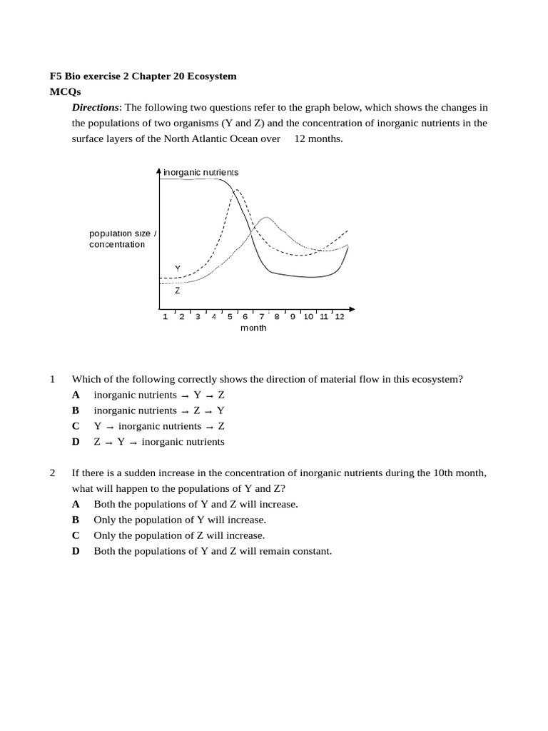 F5 Bio Exercise 2 Chapter 20 Ecosystem (Short) | PDF | Food Web | Ecosystem