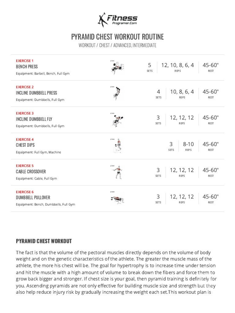Intermediate and Advanced Level Pyramid Chest Workout Plan | PDF ...