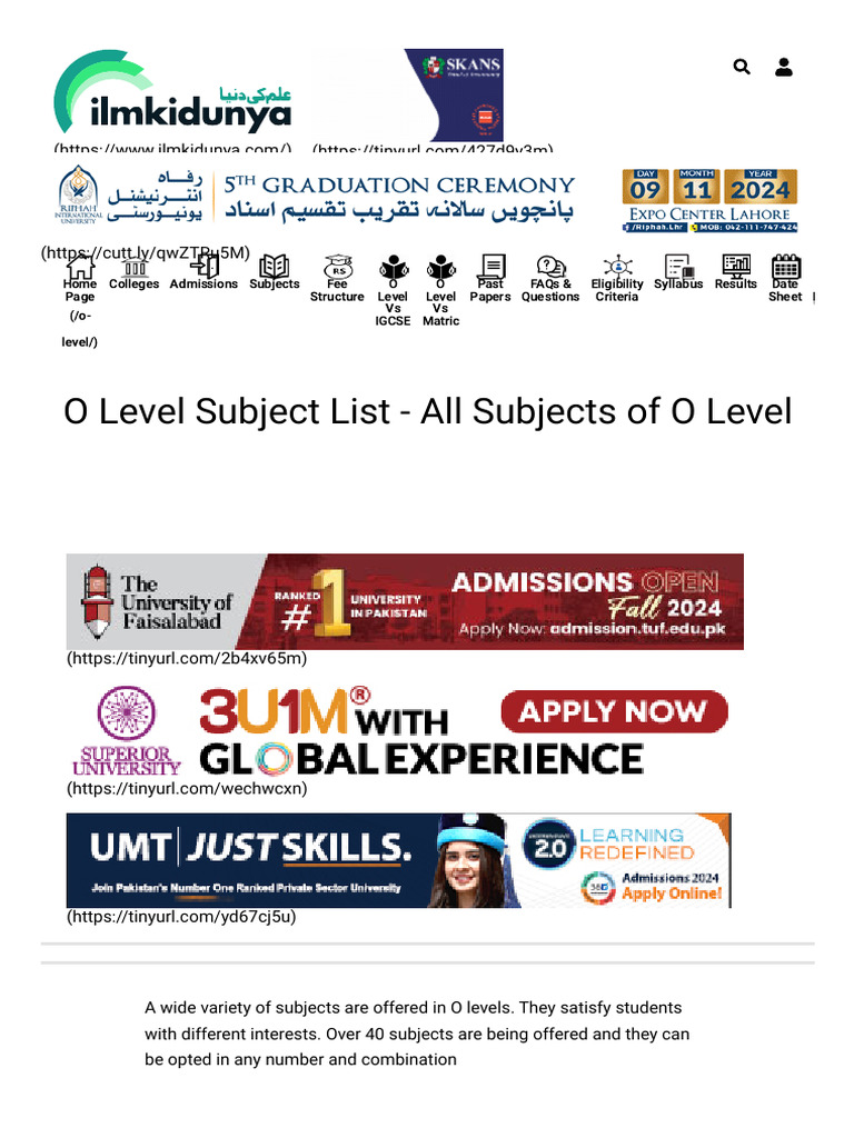 O Level Subject List - All Subjects of O Level | PDF | Qualifications ...