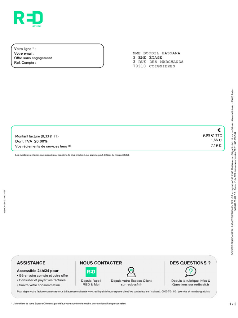 Détails de votre facture SFR 2025 | PDF | Taxe sur la valeur ajoutée ...