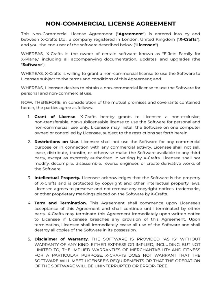 Non-Commercial License Agreement | PDF | License | Private Law