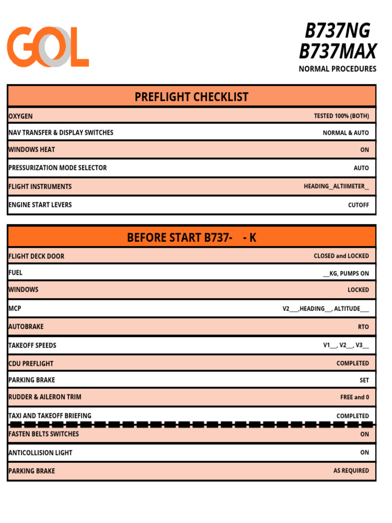 Checklist Gol 737-800max | PDF | Flight Control Surfaces | Aviation