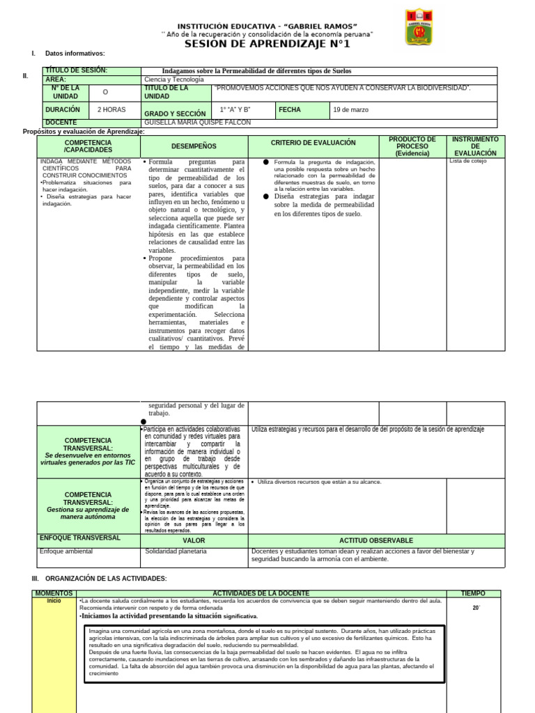 SESION 1- 1 SECUNDARIA | PDF | Suelo | Evaluación