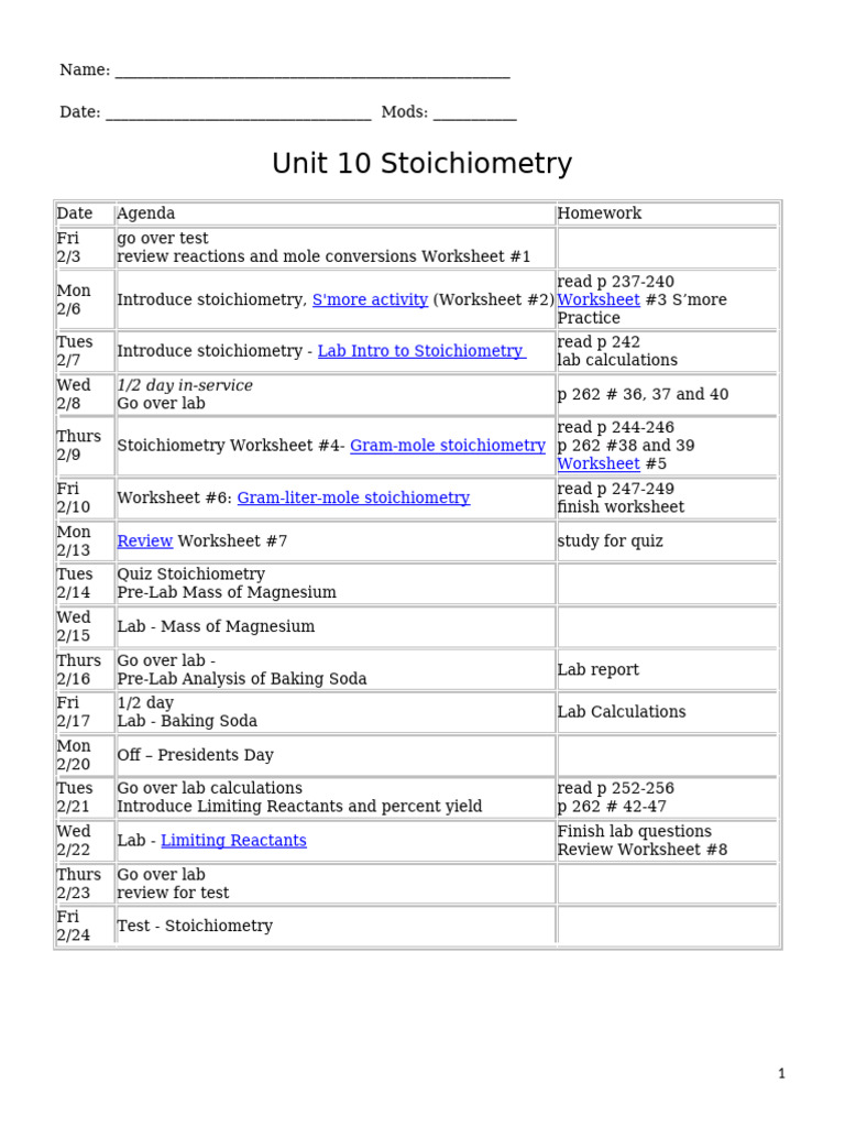 Packet Unit 10 - Stoichiometry Key 2 | PDF | Stoichiometry | Sodium ...